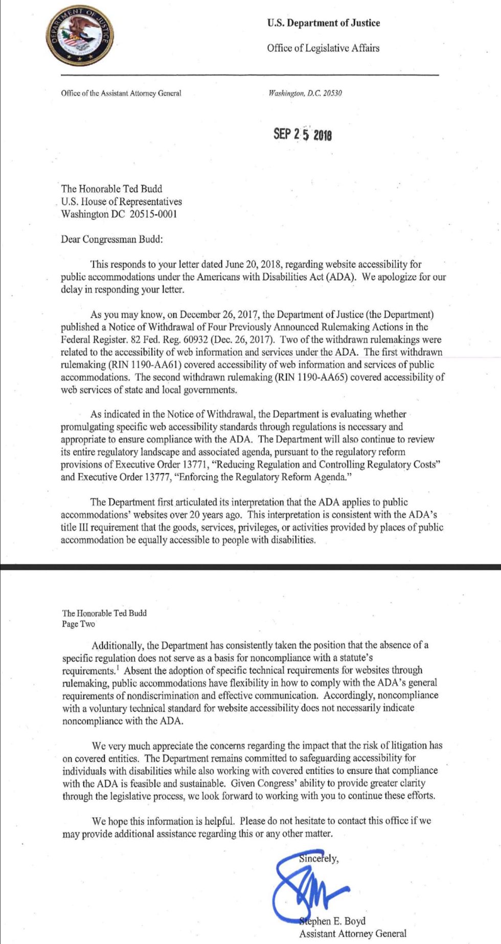 DOJ Letter To Congress | Digital Intent Marketing